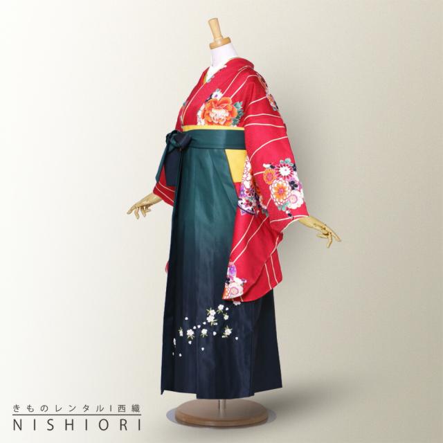 二尺袖 着物 袴 レンタル 貸衣装 袴 S Mサイズ 小学生 対応 赤 牡丹 菊 桜 緑 ブーツ選択可
