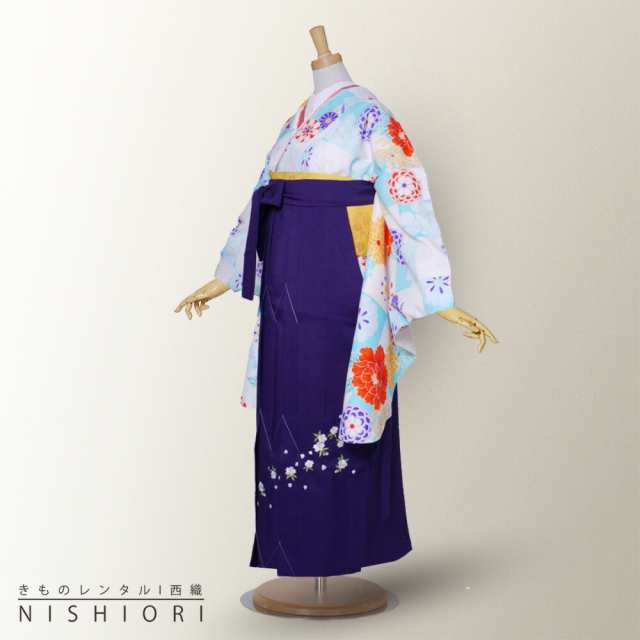 二尺袖 着物 袴 レンタル 貸衣装 袴 S Mサイズ 小学生 対応 白 青 紺 無地 刺繍 ブーツ選択可