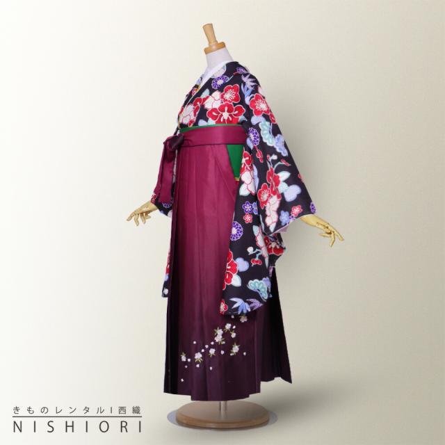 二尺袖 着物 袴 レンタル 貸衣装 袴 S Mサイズ 小学生 対応 黒 ワイン 刺繍 ブーツ選択可