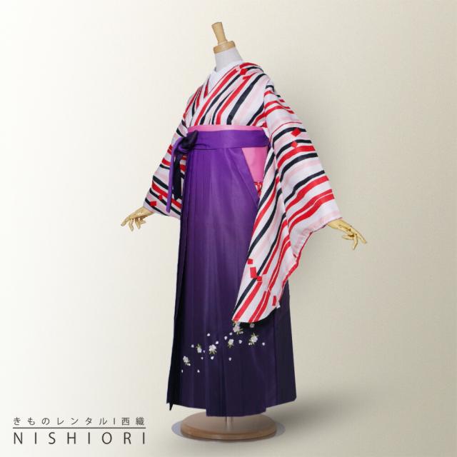 二尺袖 着物 袴 レンタル 貸衣装 袴 S Mサイズ 小学生 対応 白 黒 赤 ストライプ 紫 刺繍 ブーツ選択可
