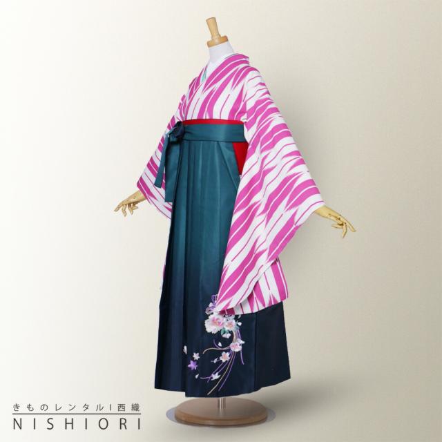 二尺袖 着物 袴 レンタル 貸衣装 袴 S Mサイズ 小学生 対応 矢羽 白 ピンク 緑 刺繍 ブーツ選択可