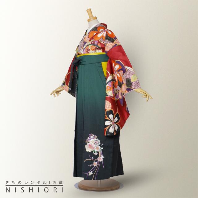 二尺袖 着物 袴 レンタル 貸衣装 袴 S Mサイズ 小学生 対応 赤 梅 桜 緑 刺繍 ブーツ選択可