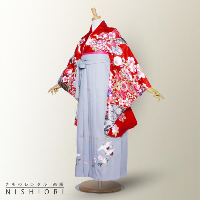 ブランド 二尺袖 着物 袴 レンタル anan 貸衣装 Sサイズ 小学生 対応可 赤 レッド グレー 灰 ブーツ選択可