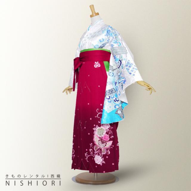 ブランド 二尺袖 着物 袴 レンタル anan 貸衣装 Mサイズ 小学生 対応可 白 赤 刺繍 ブーツ選択可