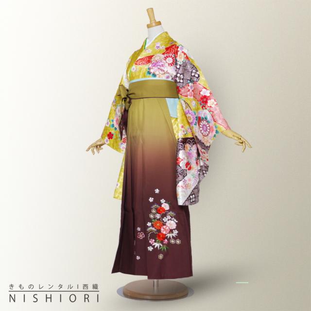 ブランド 二尺袖 着物 袴 レンタル anan 貸衣装 Mサイズ 小学生 対応可 黄 刺繍 ブーツ選択可