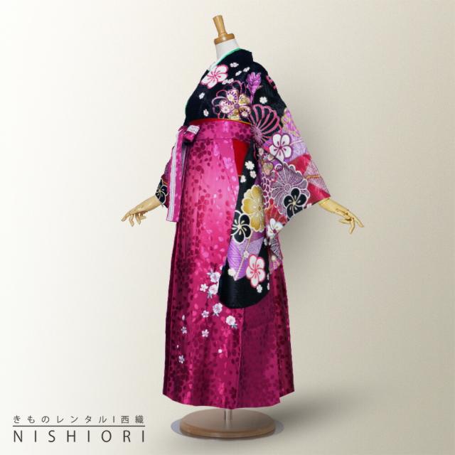 二尺袖 着物 袴 レンタル From KYOTO 貸衣装 SサイズMサイズ 小学生 対応可 黒 菊 ワイン ブーツ選択可