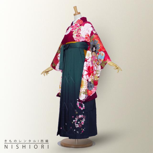二尺袖 着物 袴 レンタル From KYOTO 貸衣装 Mサイズ 小学生 対応可 赤 桜 緑 ブーツ選択可
