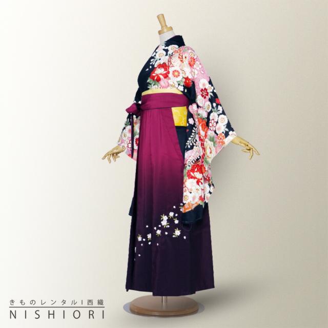二尺袖 着物 袴 レンタル From KYOTO 貸衣装 Sサイズ Mサイズ Lサイズ 小学生 対応可 黒 牡丹 紫 ブーツ選択可