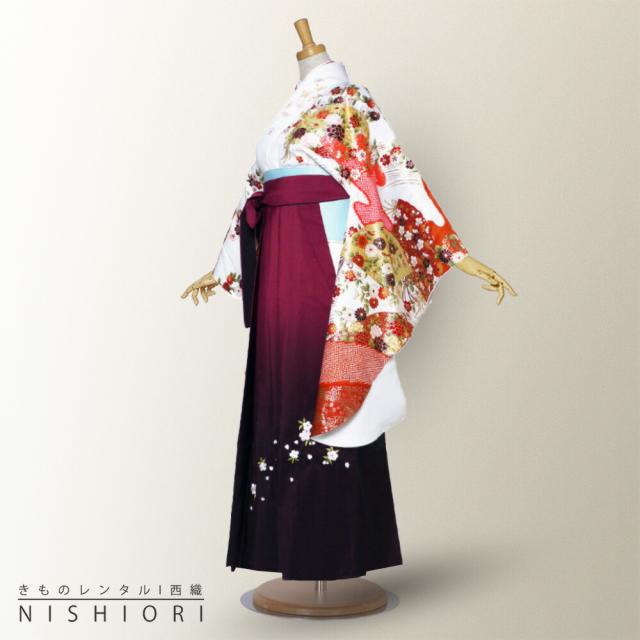 二尺袖 着物 袴 レンタル From KYOTO 貸衣装 Sサイズ Mサイズ Lサイズ 小学生 対応可 白 柄 ワイン ブーツ選択可