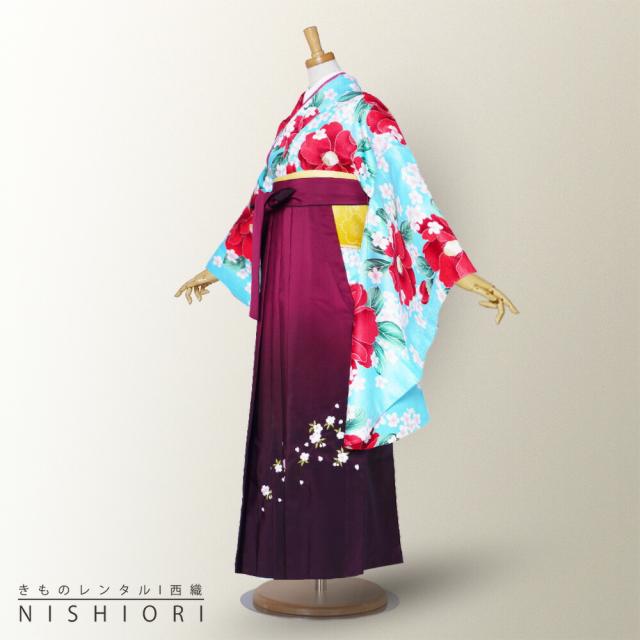 二尺袖 着物 袴 レンタル Club HL 貸衣装 Sサイズ Mサイズ Lサイズ 小学生 対応可 水色 椿 ワイン ブーツ選択可