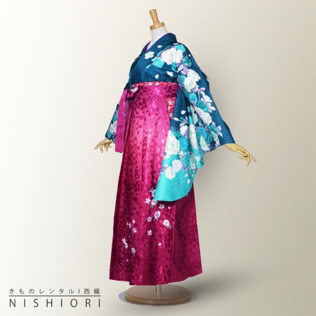 二尺袖 ブランド着物 袴 レンタル anan 貸衣装 Sサイズ Mサイズ Lサイズ 小学生 対応可 青緑 ワイングラデーション ブーツ選択可