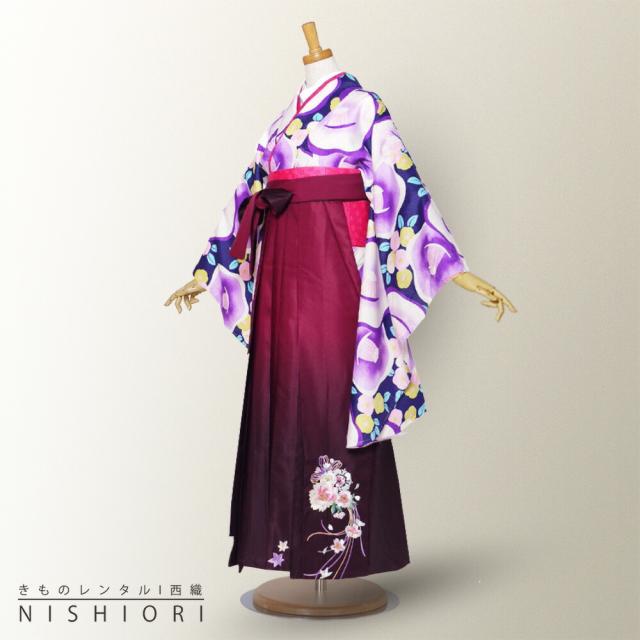 二尺袖 着物 袴 レンタル 貸衣装 Sサイズ Mサイズ Lサイズ 小学生 対応可 紫 椿 ワイン ブーツ選択可