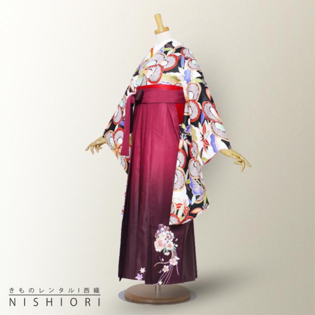 二尺袖 着物 袴 レンタル 貸衣装 Sサイズ Mサイズ Lサイズ 小学生 対応可 白 黒 ねじり梅 ワイン ブーツ選択可