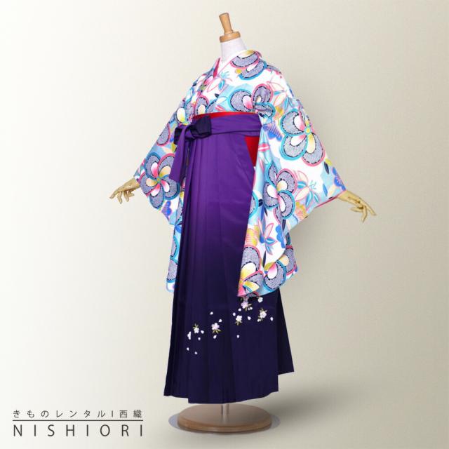 二尺袖 着物 袴 レンタル 貸衣装 Sサイズ Mサイズ Lサイズ 小学生 対応可 白 青 ねじり梅 紫 ブーツ選択可