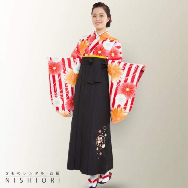 夢千代 二尺袖 着物 袴 レンタル 貸衣装 Mサイズ 小学生 対応可 赤 白 ストライプ ブーツ選択可