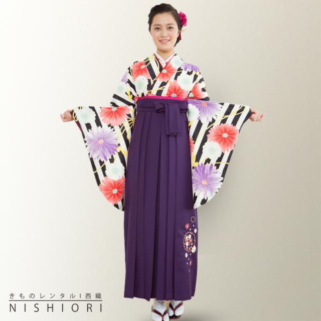 夢千代 二尺袖 着物 袴 レンタル 貸衣装 Mサイズ 小学生 対応可 黒 白 ストライプ ブーツ選択可