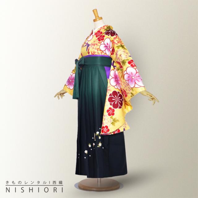 二尺袖 着物 袴 レンタル 貸衣装 Sサイズ Mサイズ Lサイズ 小学生 対応可 黄色 牡丹 緑 ブーツ選択可