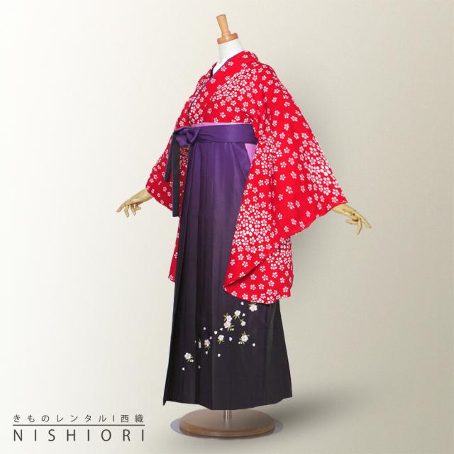 二尺袖 着物 袴 レンタル 貸衣装 Sサイズ Mサイズ Lサイズ 小学生 対応可 赤 桜 小花 紫 ブーツ選択可