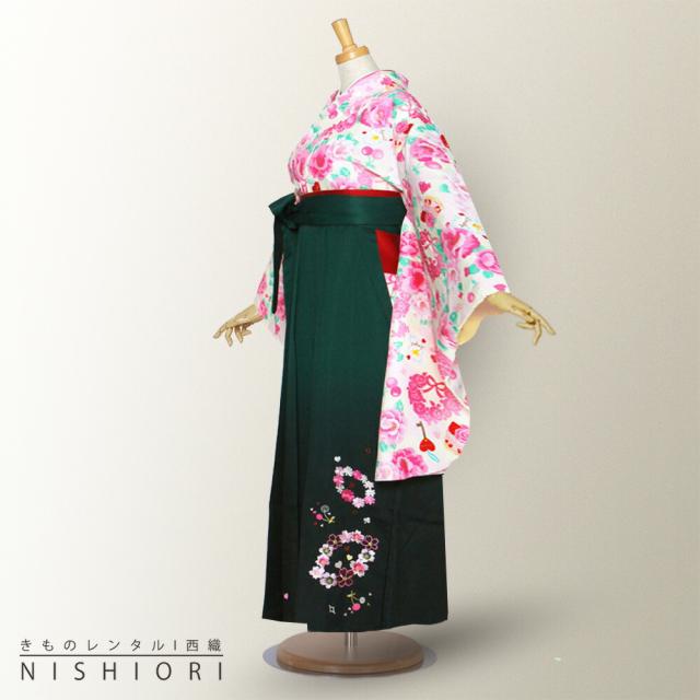 二尺袖 着物 袴 レンタル 貸衣装 洋風 Mサイズ 小学生 対応可 クリーム ピンク 薔薇 スイーツ ブーツ選択可