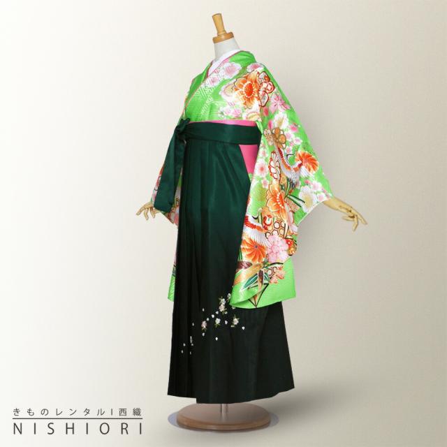 絵羽柄 二尺袖 ブランド 着物 袴 レンタル From KYOTO 貸衣装 Sサイズ Mサイズ Lサイズ 小学生 対応可 金彩 緑 鶴 ブーツ選択可