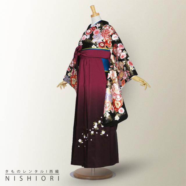 絵羽柄 二尺袖 ブランド 着物 袴 レンタル From KYOTO 貸衣装 Sサイズ Mサイズ Lサイズ 小学生 対応可 黒 金彩 桜 赤 ブーツ選択可