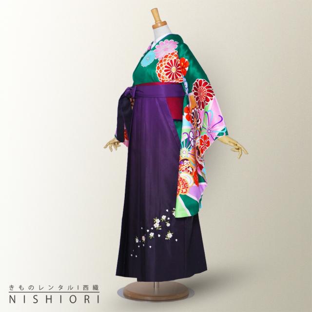 絵羽柄 二尺袖 ブランド 着物 袴 レンタル From KYOTO 貸衣装 Sサイズ Mサイズ Lサイズ 小学生 対応可 緑 ねじり梅 紫 ブーツ選択可