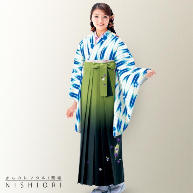 二尺袖着物 刺繍袴 レンタル 貸衣装 Mサイズ 小学生 対応可 青 矢絣 緑 ブーツ選択可