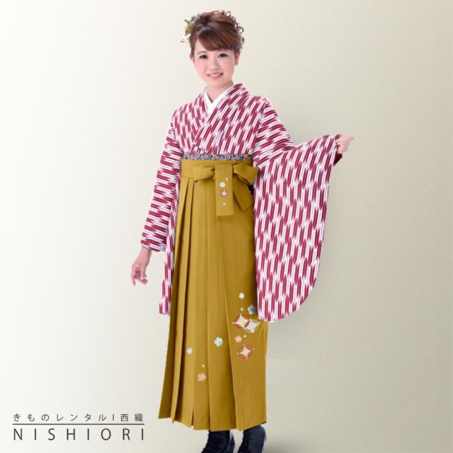 二尺袖着物 刺繍袴 レンタル 貸衣装 Mサイズ 小学生 対応可 赤 矢絣 黄色 ブーツ選択可