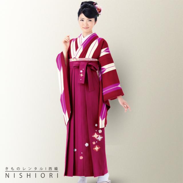 二尺袖着物 刺繍袴 レンタル 貸衣装 Mサイズ 小学生 対応可 ピンク 赤 大矢絣 ブーツ選択可