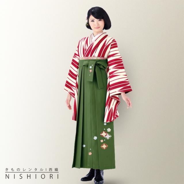 二尺袖着物 刺繍袴 レンタル 貸衣装 Mサイズ 小学生 対応可 赤 矢絣 緑 ブーツ選択可