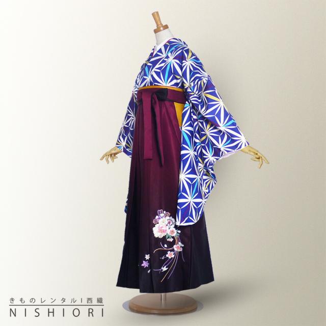 二尺袖 着物 袴 レンタル 貸衣装 Sサイズ Mサイズ Lサイズ 小学生 対応可 青 麻の葉 ワイン ブーツ選択可