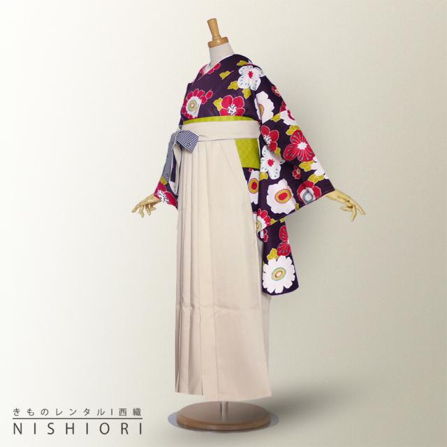 二尺袖 着物 袴 レンタル 紅一点 ブランド 貸衣装 Sサイズ Mサイズ 小学生 対応可 暗紫 フラワー オフホワイト ブーツ選択可