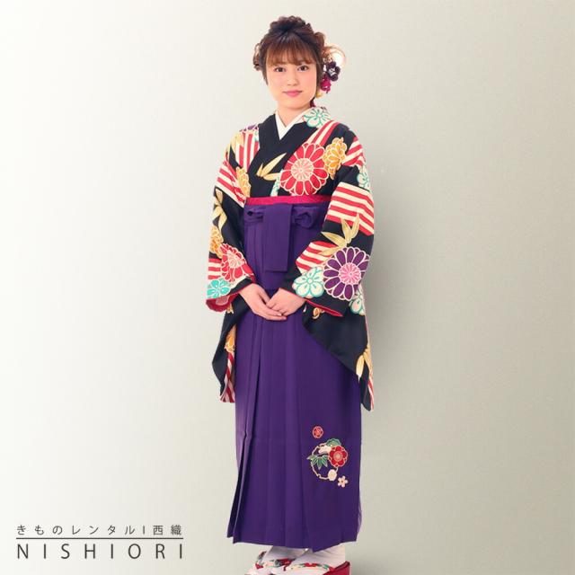 二尺袖 着物 袴 レンタル 貸衣装 Mサイズ 小学生 対応可 黒 赤 菊 紫 ブーツ選択可