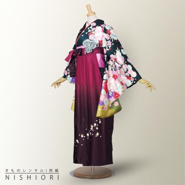 二尺袖 着物 袴 レンタル 貸衣装 LLサイズ 紺 ネイビー 赤 ワイン 刺繍 ブーツ選択可