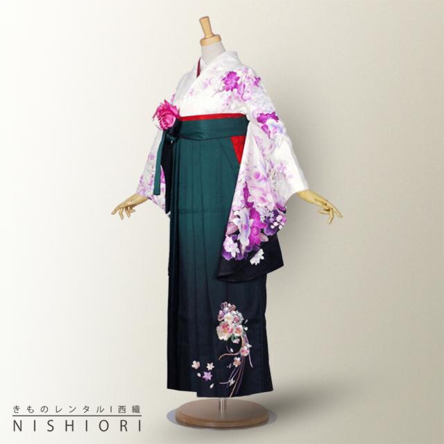 二尺袖 着物 袴 レンタル 貸衣装 LLサイズ 白 ホワイト 緑 グリーン 刺繍 ブーツ選択可