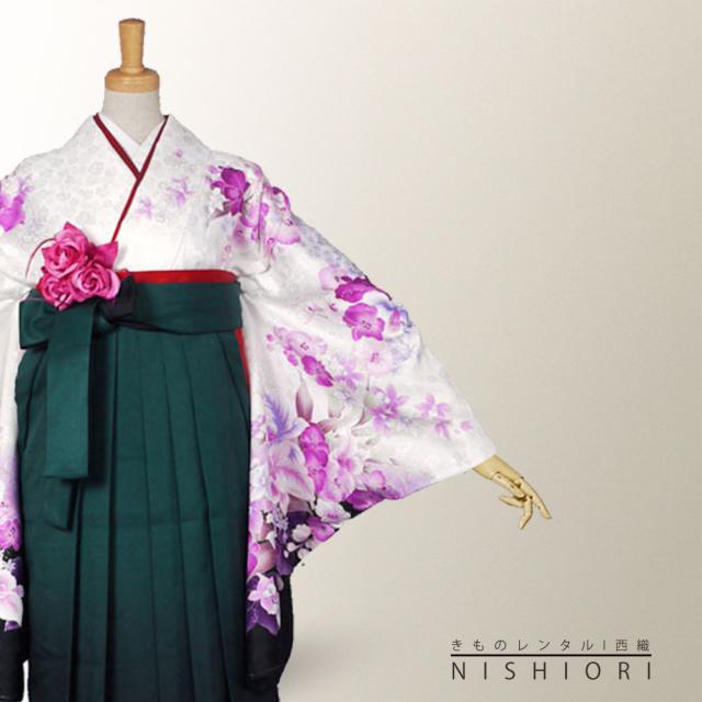 二尺袖 着物 袴 レンタル 貸衣装 LLサイズ 白 ホワイト 緑 グリーン 刺繍 ブーツ選択可 二尺袖 着物 袴 レンタル 貸衣装 LLサイズ 白 ホワイト 緑 グリーン