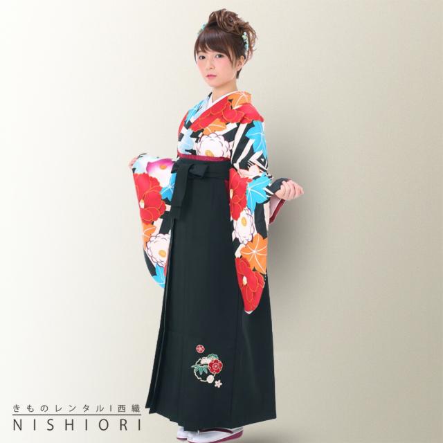 二尺袖 着物 袴 レンタル 貸衣装 Mサイズ 小学生 対応可 白黒ストライプ 牡丹 椿 ブーツ選択可