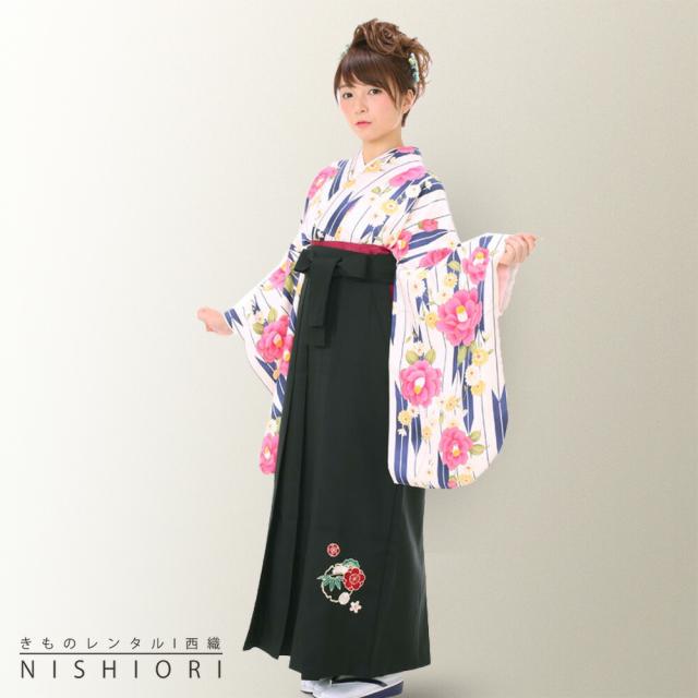 二尺袖 着物 袴 レンタル 貸衣装 Mサイズ 小学生 対応可 白 青 矢絣 椿 ブーツ選択可