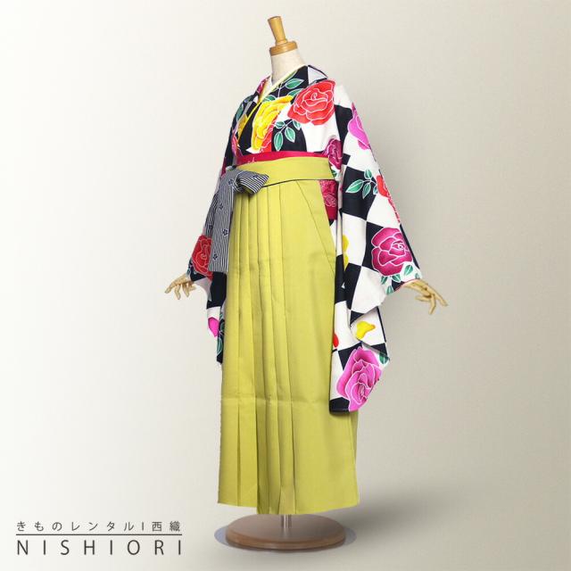 二尺袖 袴 レンタル ひさかたろまん ブランド 着物 貸衣装 SサイズMサイズ 小学生 対応可 ダイヤ 白黒 薔薇 黄緑 ブーツ選択可