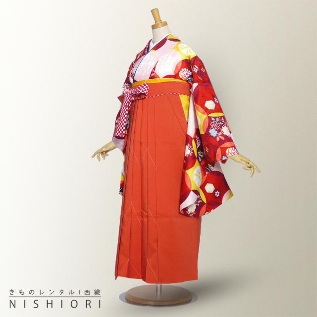 二尺袖 袴 レンタル ひさかたろまん ブランド 着物 貸衣装 SサイズMサイズ 小学生 対応可 七宝柄 赤 橙 オレンジ ブーツ選択可