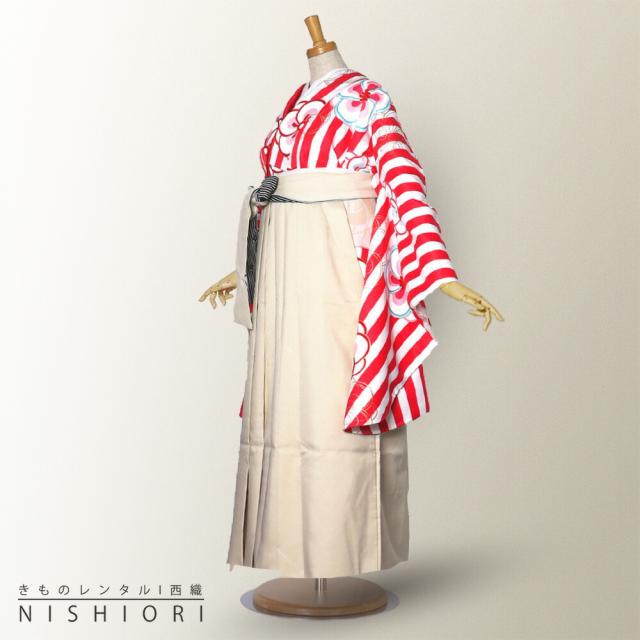 二尺袖 着物 袴 レンタル 貸衣装 SサイズMサイズ 小学生 対応可 赤 縞 梅 ブーツ選択可
