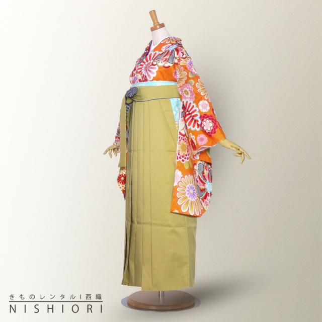 二尺袖 着物 袴 ハイクラス レンタル 貸衣装 Sサイズ Mサイズ 小学生 対応可 オレンジ 若草 黄緑 金彩 ブーツ選択可