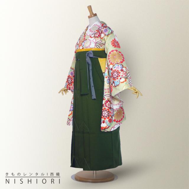 二尺袖 着物 袴 ハイクラス レンタル 貸衣装 Sサイズ Mサイズ 小学生 対応可 若草 黄緑 緑 グリーン 金彩 ブーツ選択可