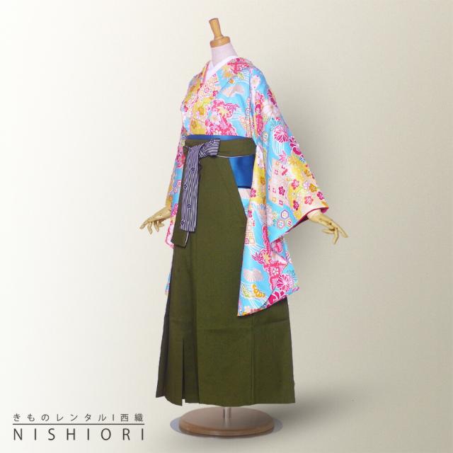 二尺袖 着物 袴 レンタル 和遊日 貸衣装 Mサイズ 小学生 対応可 青 水色 ブルー 緑 ブーツ選択可