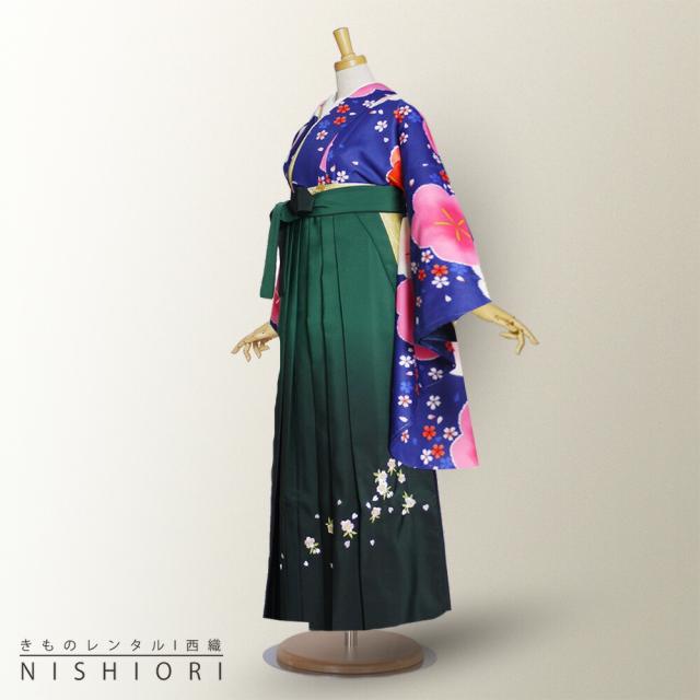 二尺袖 着物 袴 レンタル 貸衣装 小学生 ジュニアサイズ Sサイズ Mサイズ 青 梅 緑 ぼかし 刺繍 ブーツ選択可