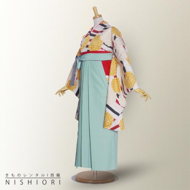 二尺袖 着物 袴 レンタル 貸衣装 Mサイズ 白 鶸色 無地 ブーツ選択可