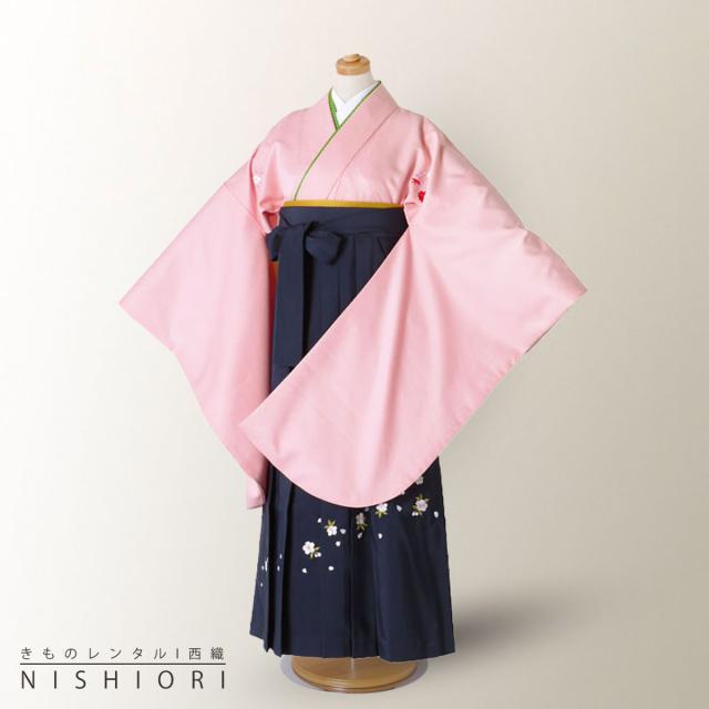 ジュニア キッズ 着物 袴 レンタル 往復十三参り 貸衣装 卒業式 小学生 ピンク 紺 刺繍 ブーツ選択可