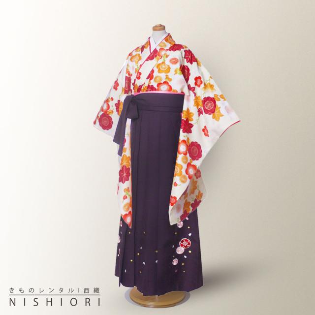 小町kids ジュニア キッズ 着物 袴 レンタル 往復十三参り 貸衣装 卒業式 小学生 紫 クリーム KKj-8 ブーツ選択可