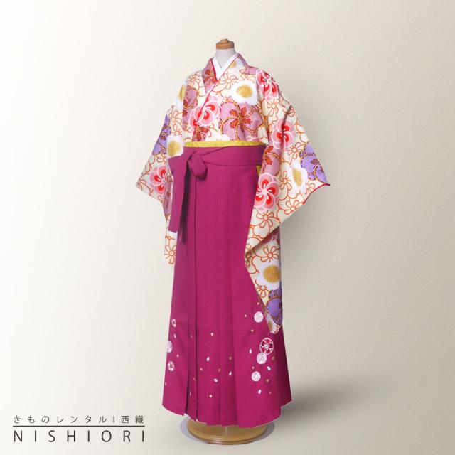 小町kids ジュニア キッズ 着物 袴 レンタル 往復十三参り 貸衣装 卒業式 小学生 ワイン クリーム KKj-10 ブーツ選択可