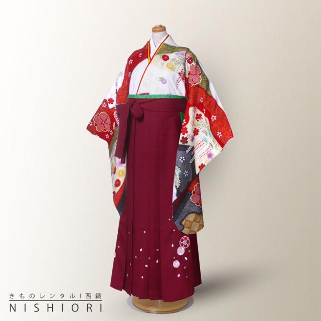 ジュニアサイズ 二尺袖 着物 袴 レンタル 往復貸衣装 卒業式 ジュニア 小学生 対応可 赤 白 藤 桜 青 ブーツ選択可